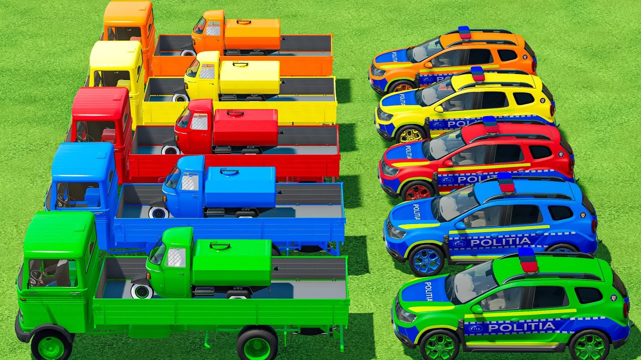 MINI AUTO vs TRUCKS vs POLITIA CARS OF COLORS & LOADING IN FS22 ...
