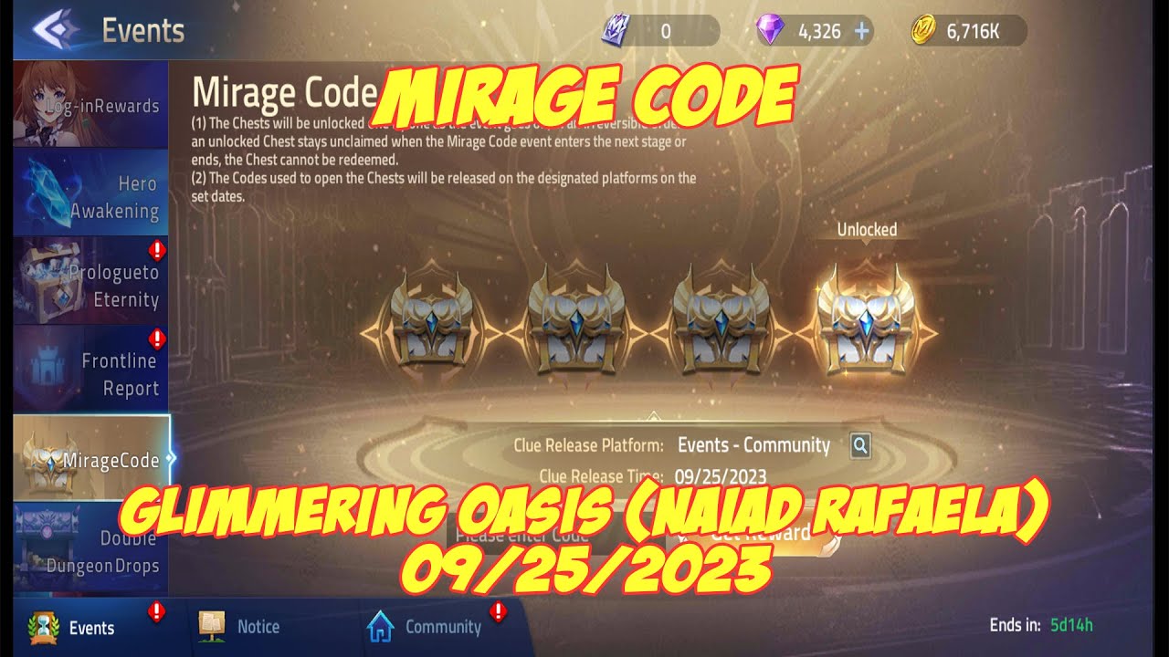 Mirage Code ML: Adventure MLA Glimmering Oasis (Naiad Rafaela) 09/25/2023 - YouTube
