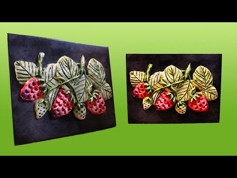 Clay Embossed on Tile.        Strawberries with Leaves