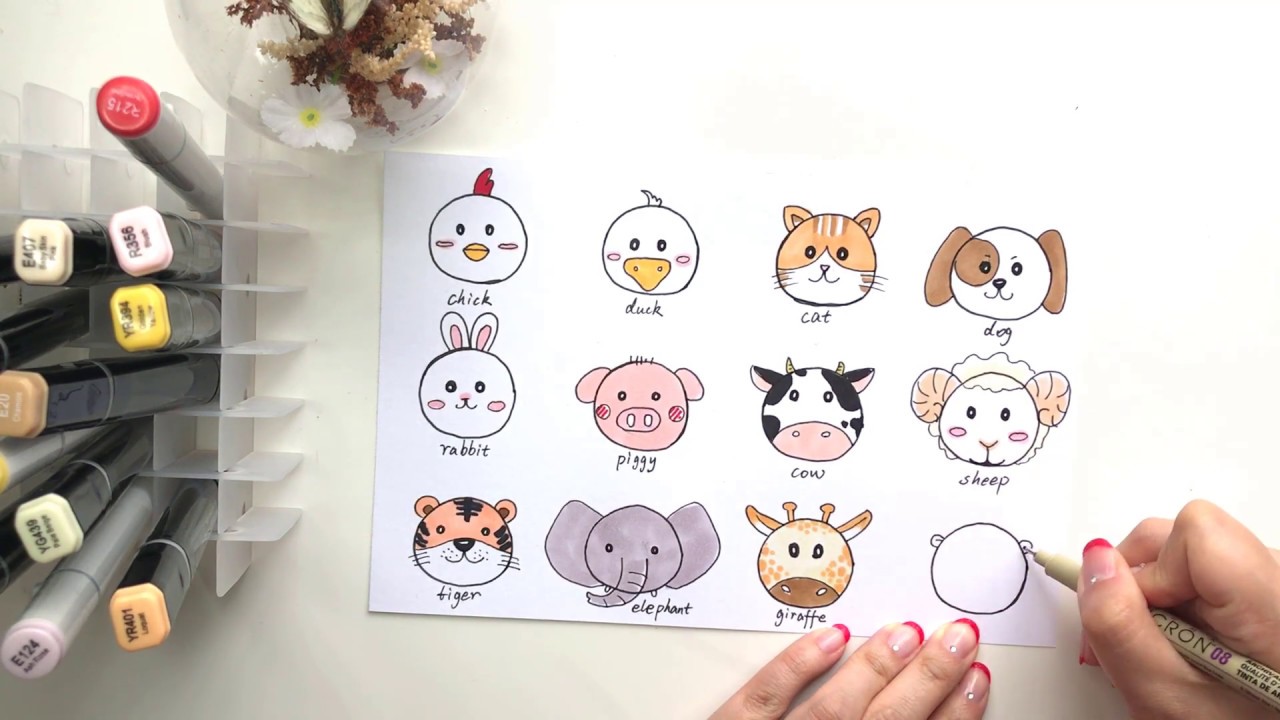 48 ANIMALS Drawings from circle for KIDS and BEGINNERS(speed video ...