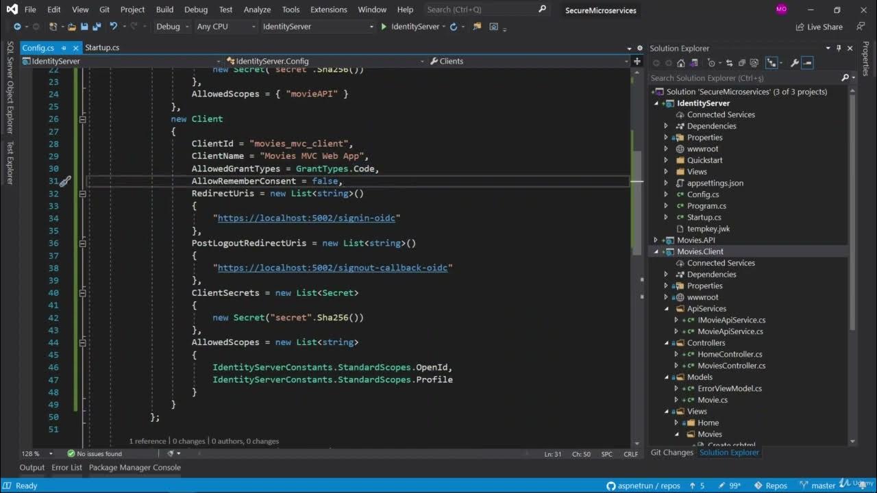 6.4 Update Config cs for IS4 OpenID Connect with MVC Interactive Client ...