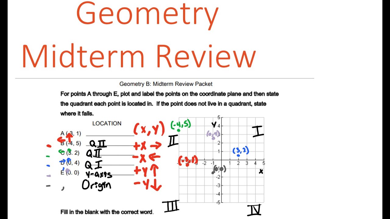 Geometry FULL Midterm Review | Angle Bisector, Line Segments, Distance ...