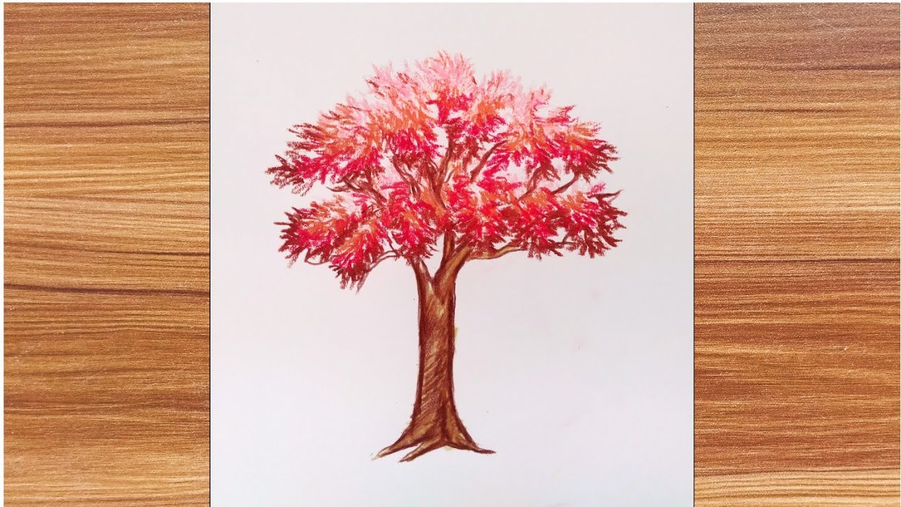 Very beautiful tree drawing step by step || Easy drawing with pastel ...