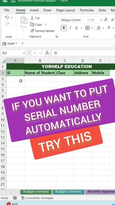 Automatic serial number | Excel row function | if function #shortsviral #newexcel #msexcel # ...