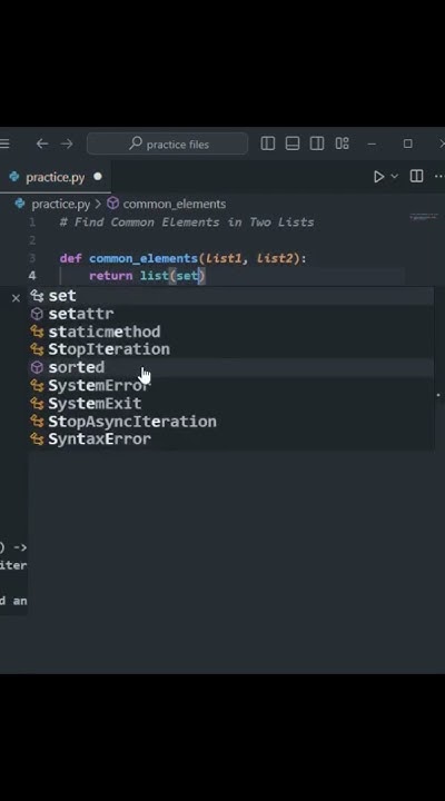Find Comman Elements Python Pythonprogrammingcodinglearnpython Pythonforbeginners Youtube