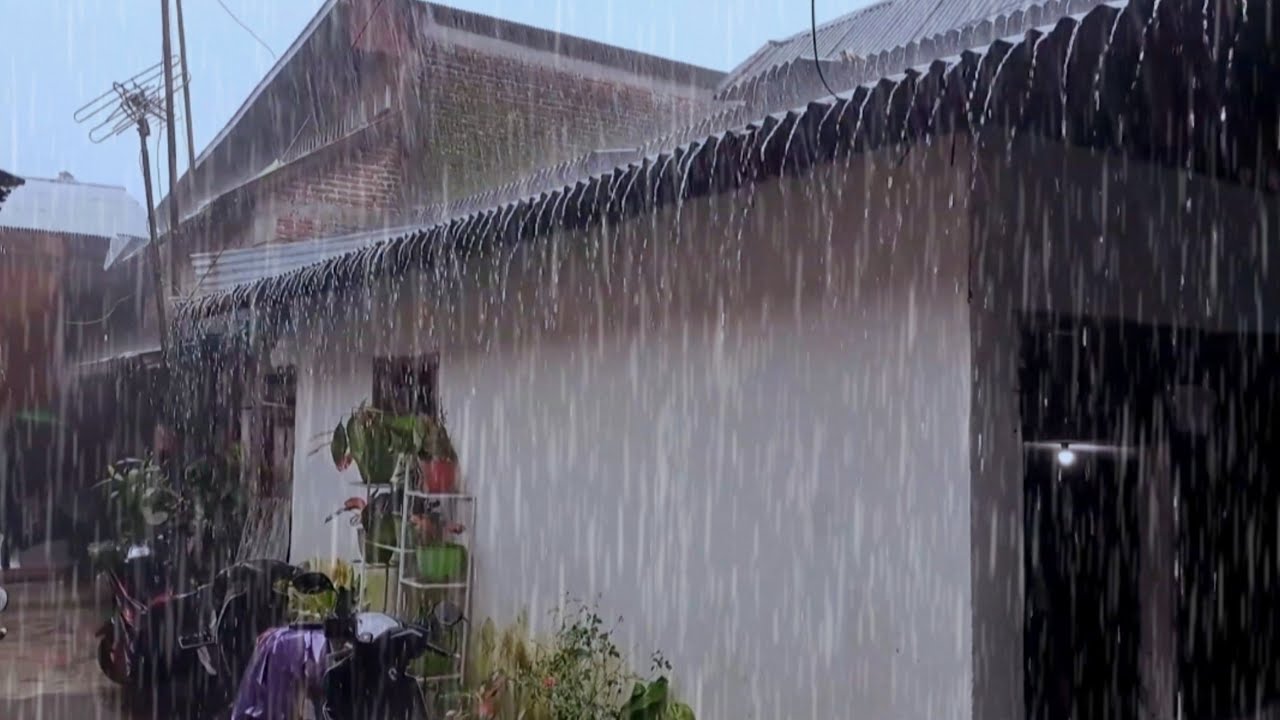 Heavy rain in a quiet village| Pouring rain and relaxing,Sleep ...
