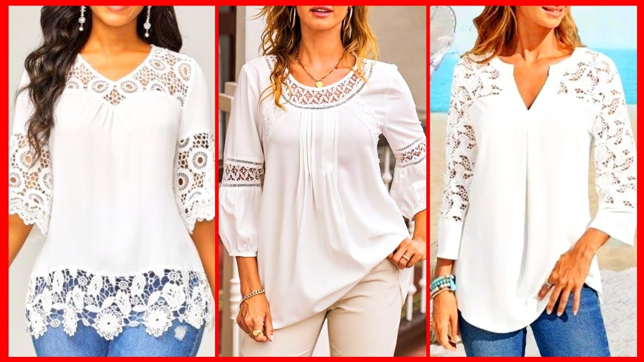 🦋super attractive white combination blouses top designs for girls ...