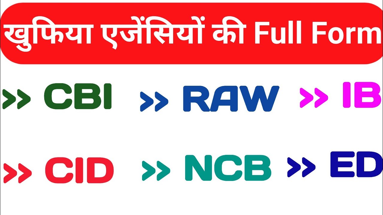 भारत के खुफिया एजेंसियों की Full Form | CBI | NCB | CID | ED | IB | RAW ...