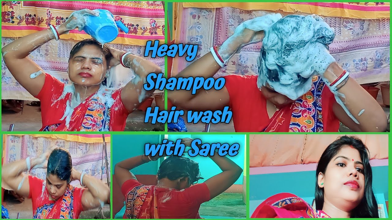 Heavy Shampoo Hair Wash With Saree। Challenge Video।viral video।Fanny ...