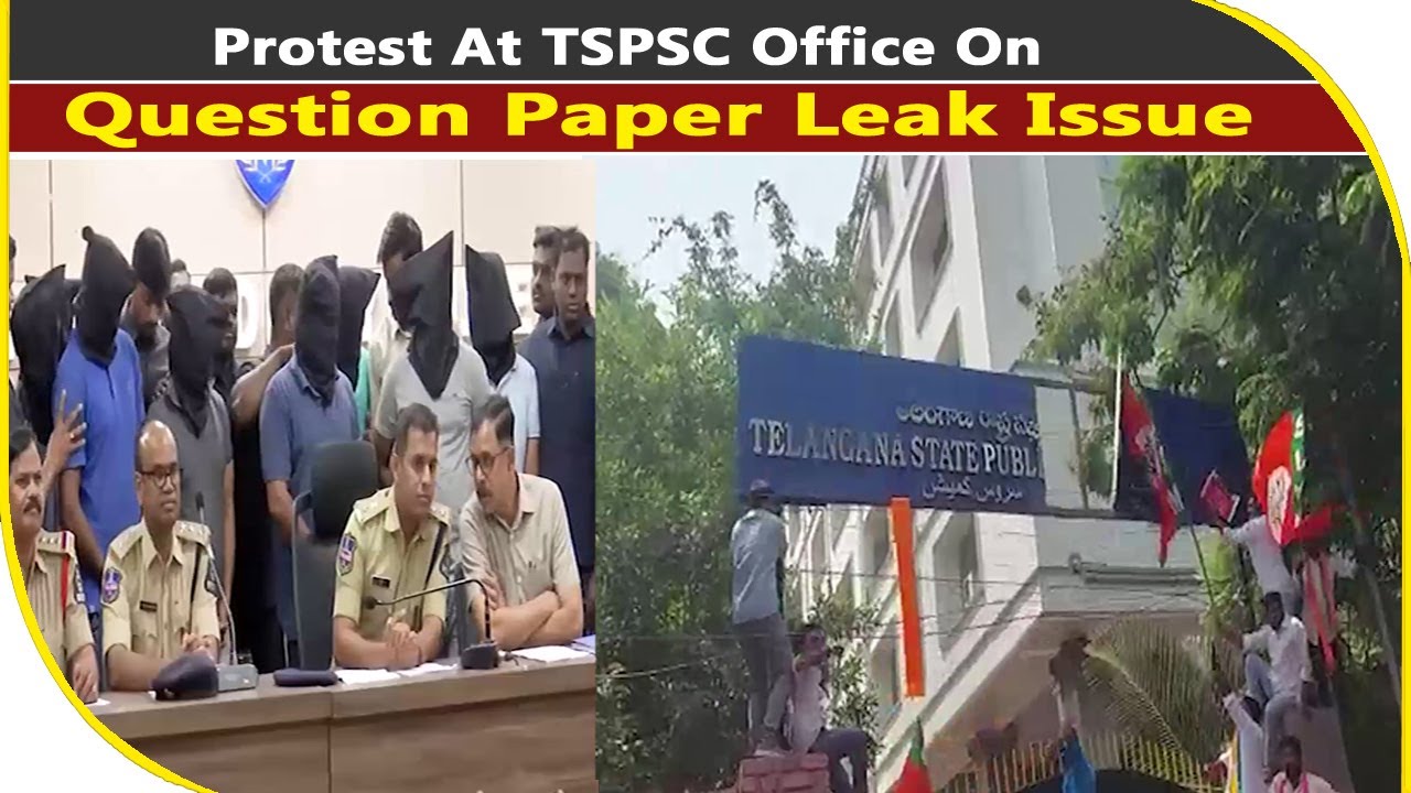 Protest at TSPSC Office on Question Paper Leak Issue - YouTube
