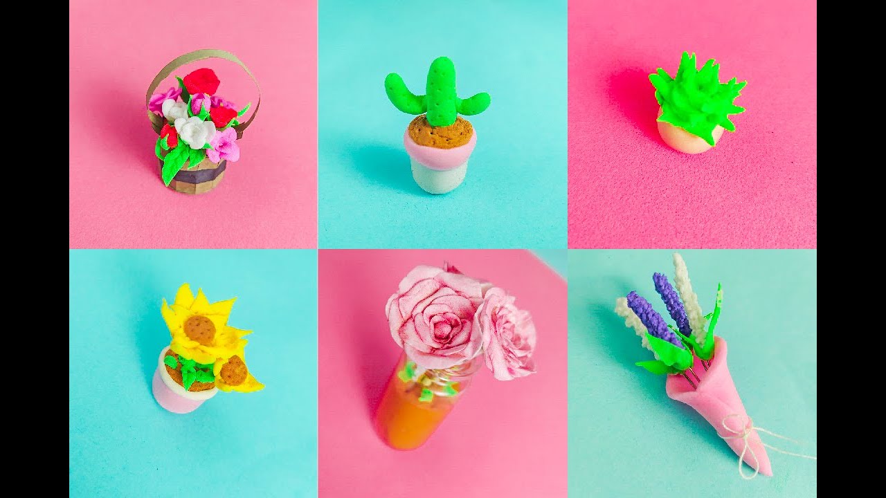 DIY Making Easy Miniature Clay Plants-Clay Art Tutorial - YouTube