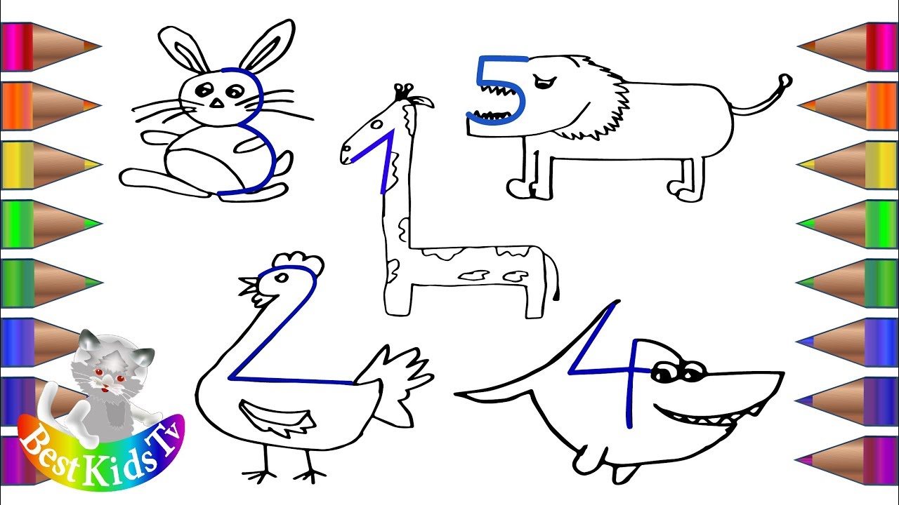 😍👪 ️Easy Drawing from Numbers 1 - 5 for Kids | How to Turn Numbers 1-5 ...