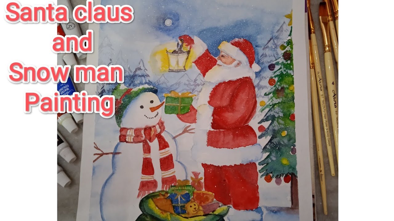 Christmas 🎄⛄ drawing || Santa Claus painting ||Snowman ⛄ watercolor ...