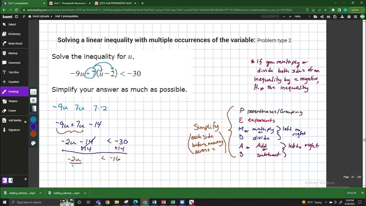 Solving a linear inequality with multiple occurrences of the variable - YouTube