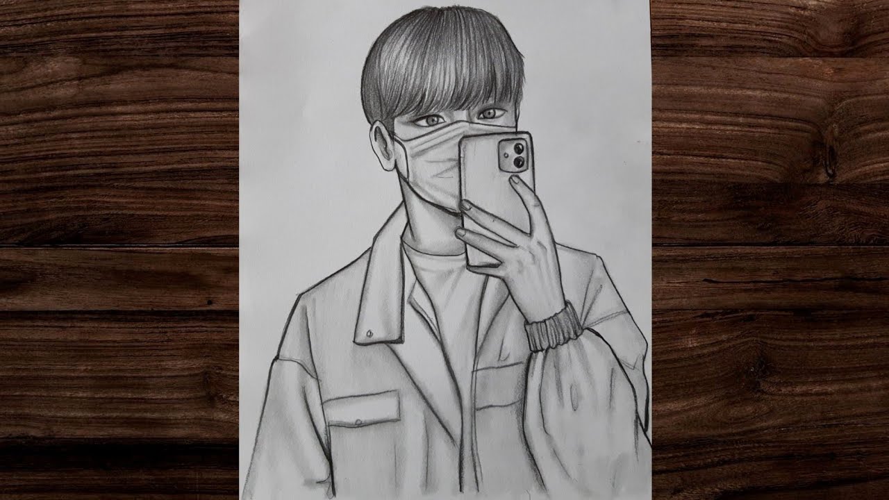 How to draw a boy wearing a Mask | easy boy drawing | boy drawing - YouTube