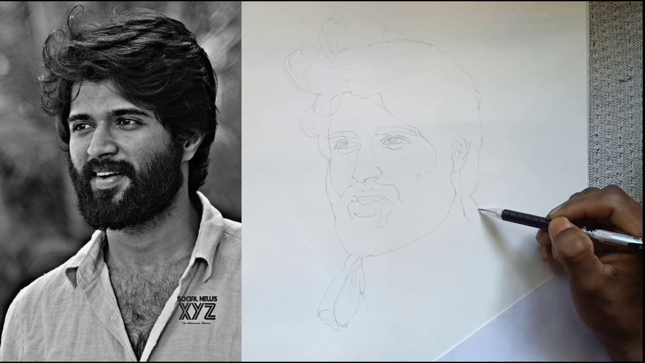 How to draw/ part 1 Outline drawing/ south hero Vijay Devarakonda ...