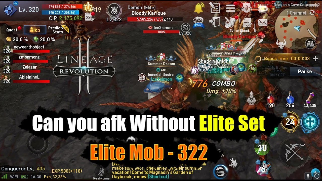 Lineage 2 Revolution Can you afk Elite Mob Lvl 322 Without Elite Set ...