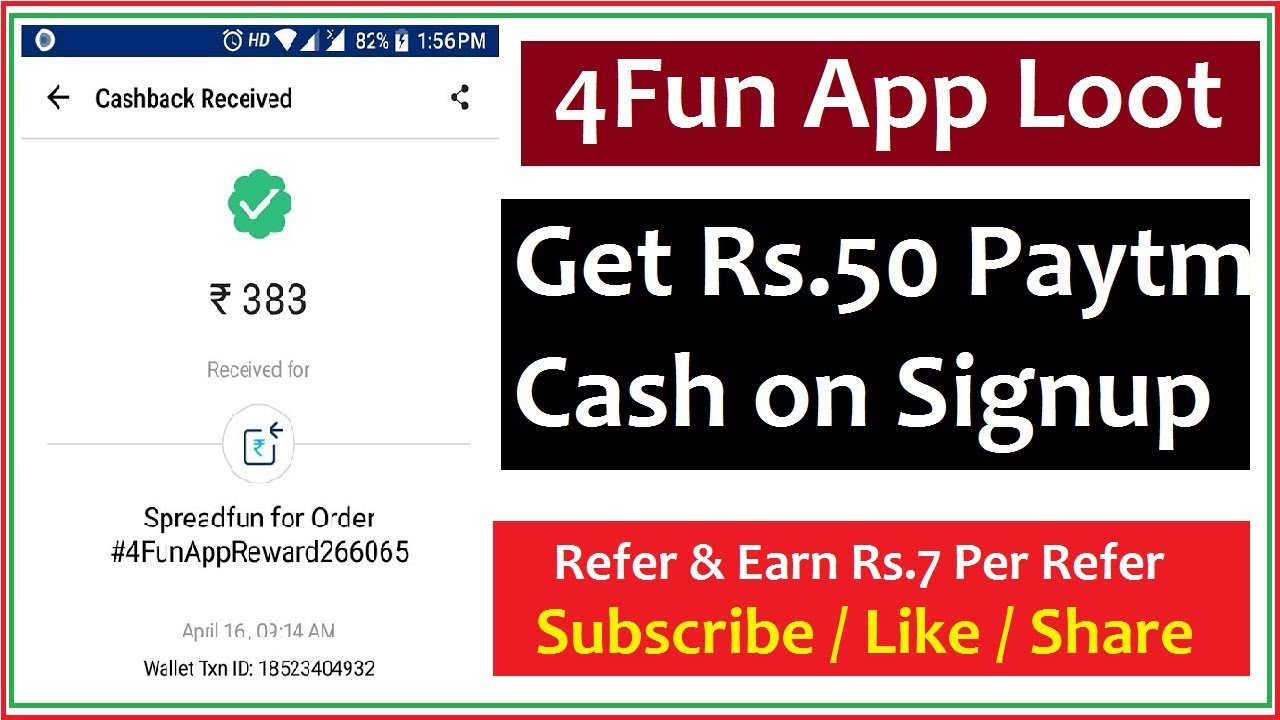 4Fun App Get Rs.50 Paytm Cash + Refer & Earn Rs.7 Per Refer | RefernLoot - YouTube