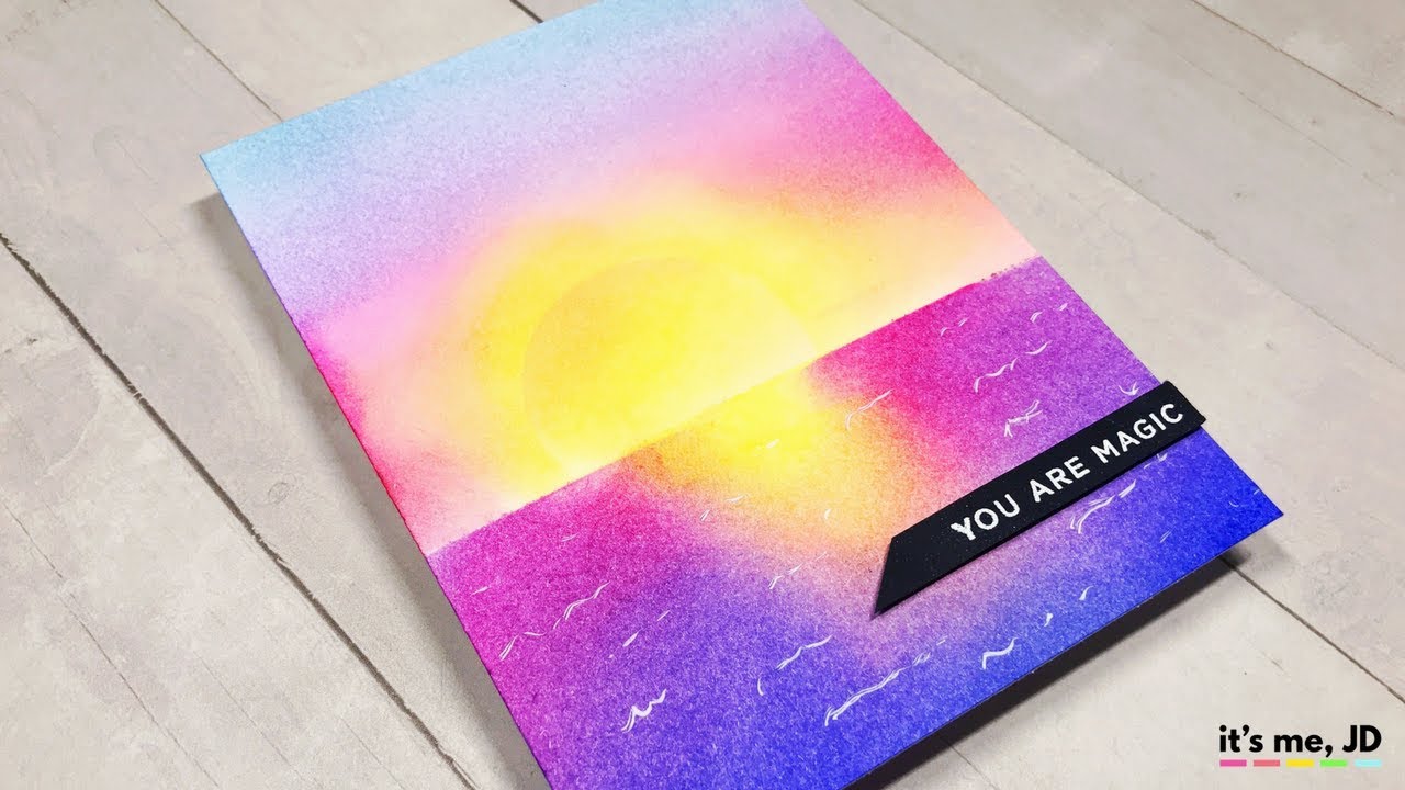 How to Ink Blend a Sunset Ocean Background With Distress Inks - YouTube