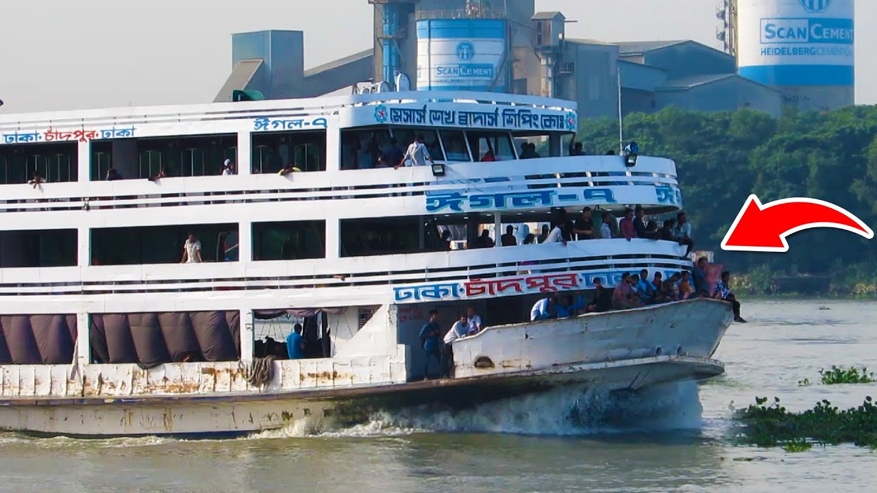 The Passenger Ship Is Overloaded Trying To Cross Dangerous Fast Water ...