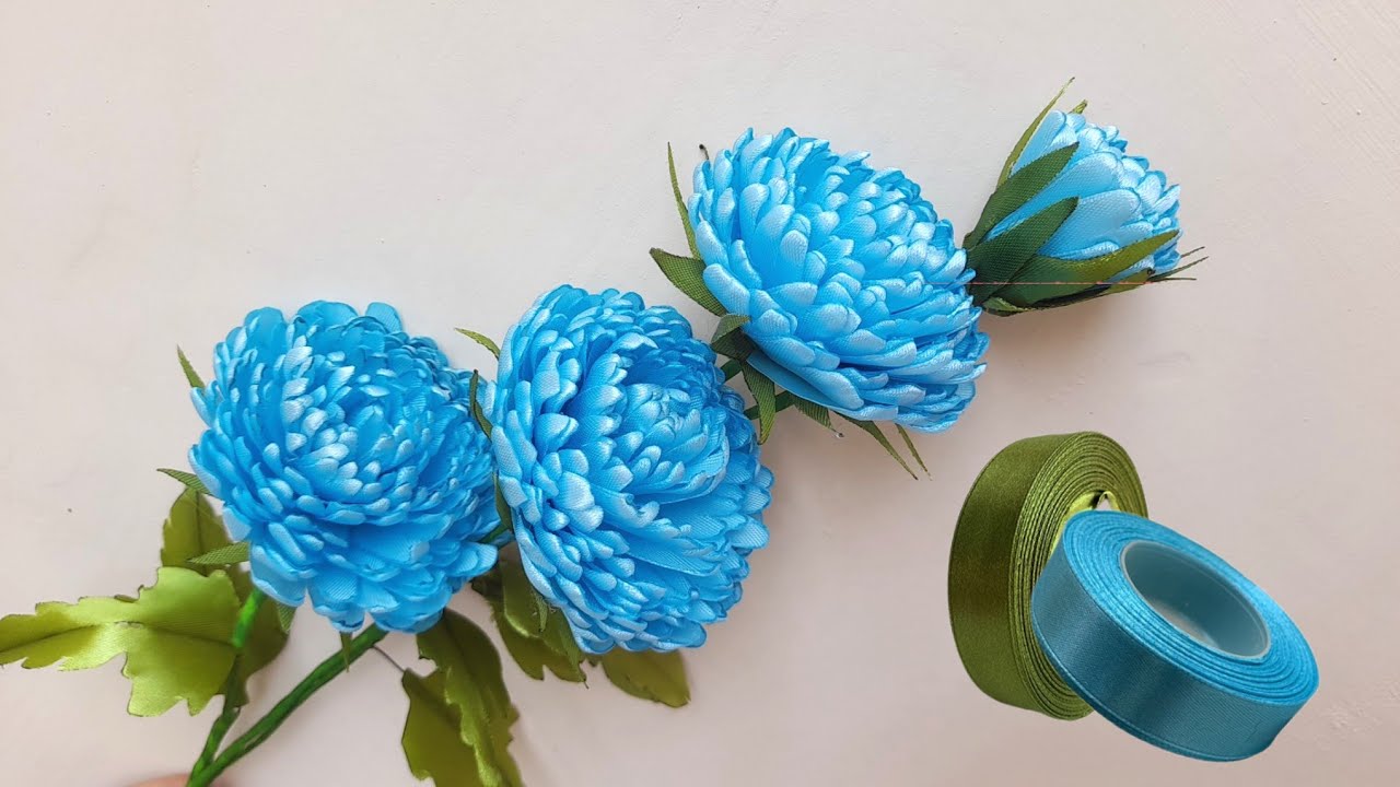 DIY Chrysanthemum || How To Make Satin Ribbon Flower Easy - YouTube