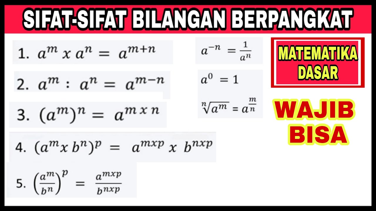 MATEMATIKA DASAR | SIFAT - SIFAT PERPANGKATAN PADA BILANGAN BERPANGKAT ...