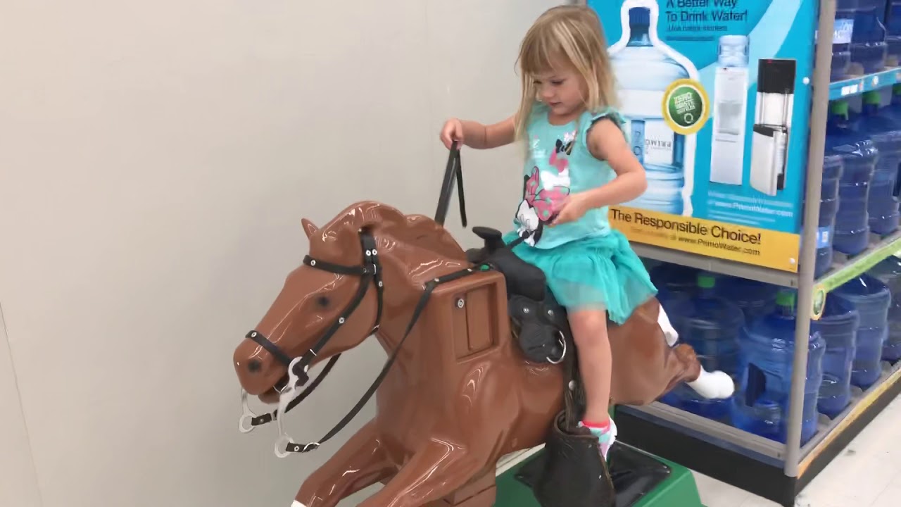 My little sister, is riding on Sandy the Horse at Meijer!! - YouTube