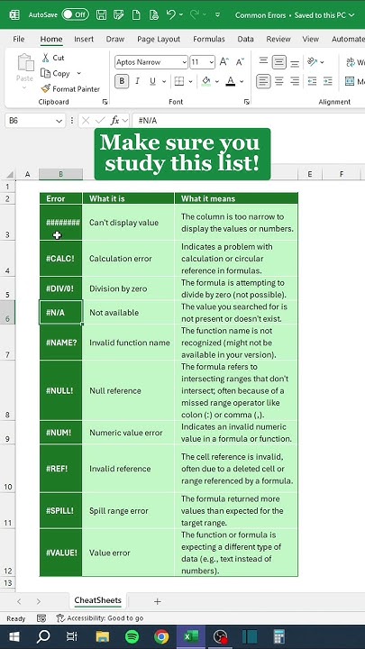 Common Errors in Excel‼️ #excel - YouTube