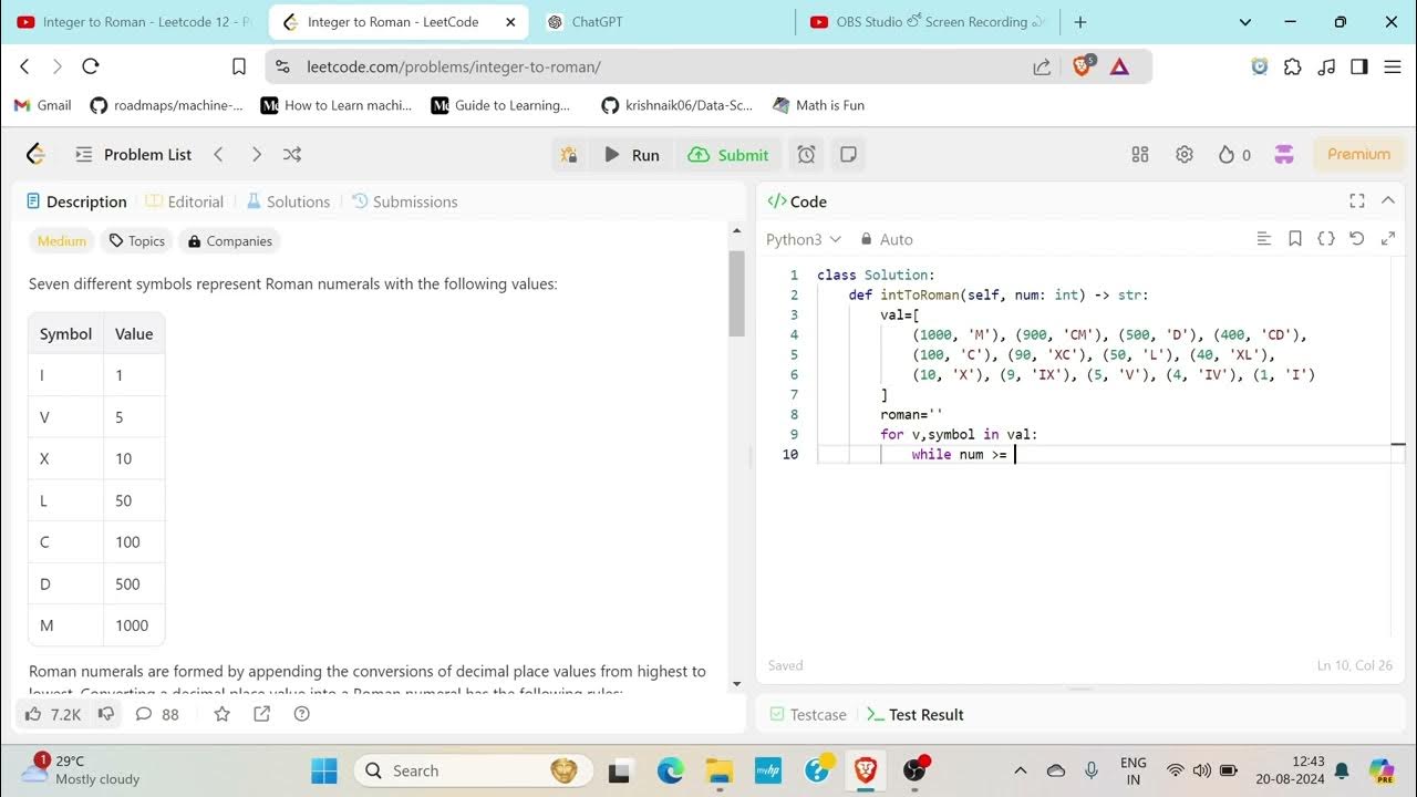 integer to roman leetcode solution in python - YouTube