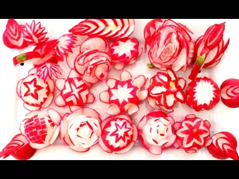 红萝卜玫瑰的做法】 15 How To Make Red Radish Flowers Garnish Design & Red Radish ...
