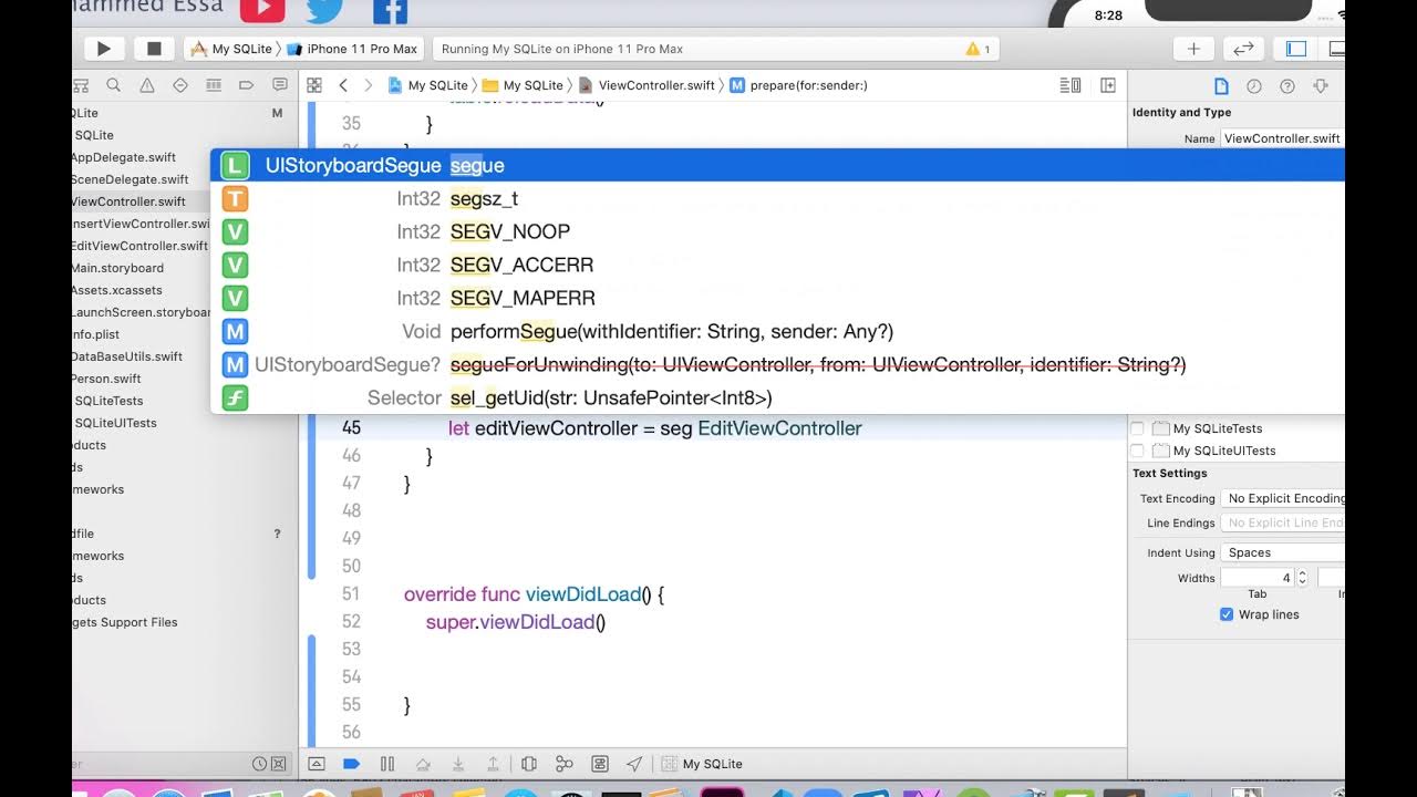 68 Swift Xcode SQLite Edit View Controller - YouTube