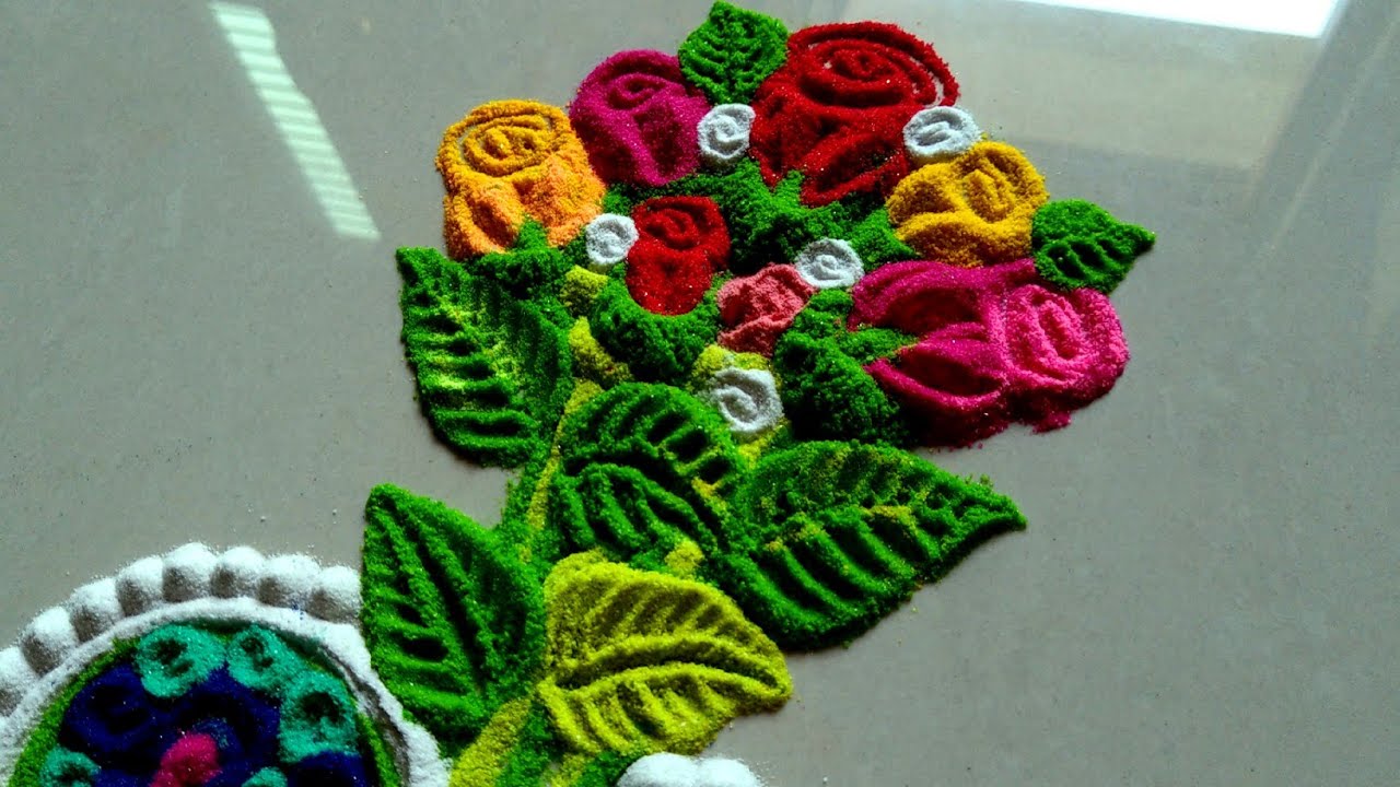 Valentine's day special Rangoli with Red roses #719 - YouTube