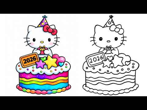 Hello Kitty Pasta Nasıl Çizilir 🎉 |Hello Kitty New Year Cake Drawing 