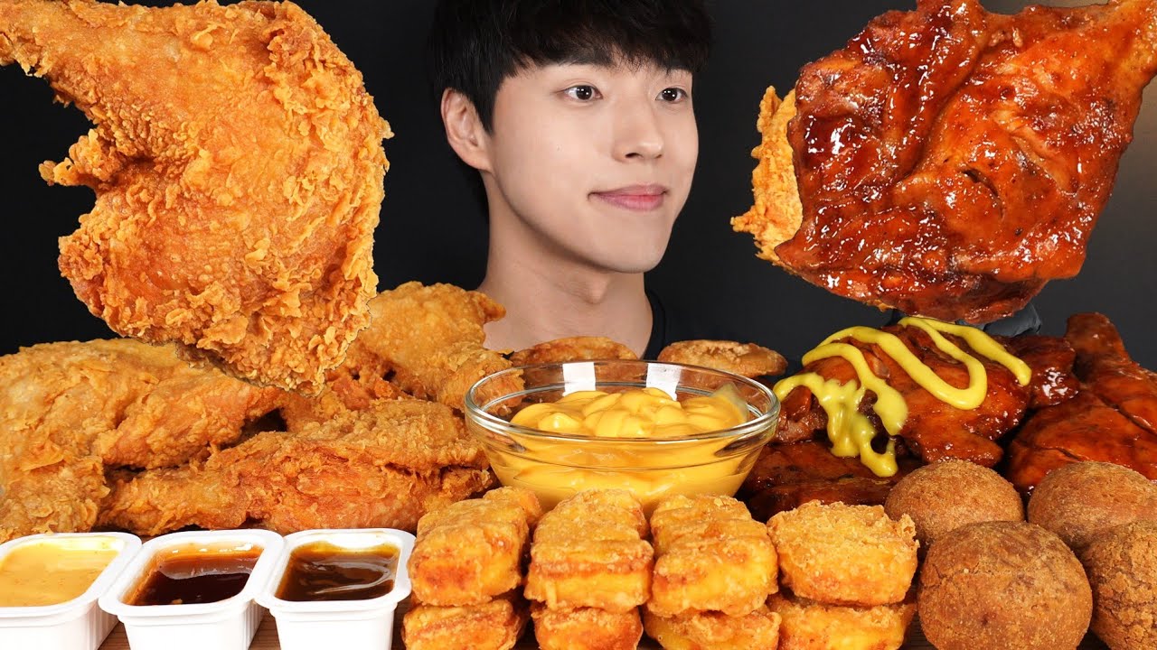 ASMR MUKBANG BEST FRIED CHICKEN & BBQ CHICKEN & CHICKEN NUGGETS & ONION ...