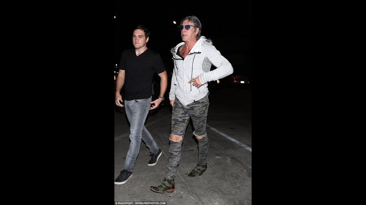 Mickey Rourke dons figure hugging ripped camou trousers evening Catch ...