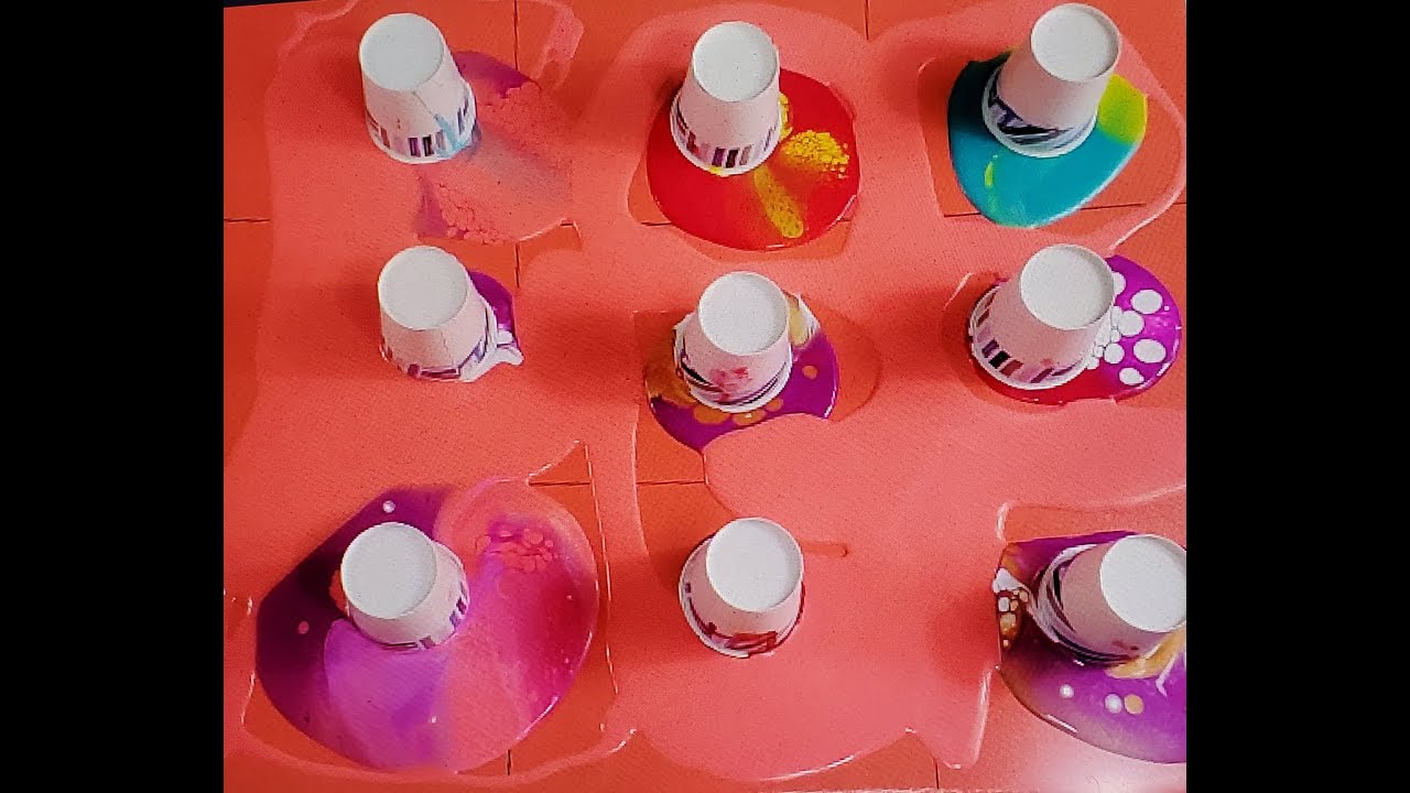 (318) 9 Flip Cups! Tic Tac Toe! Acrylic Pouring! Fluid Art - YouTube
