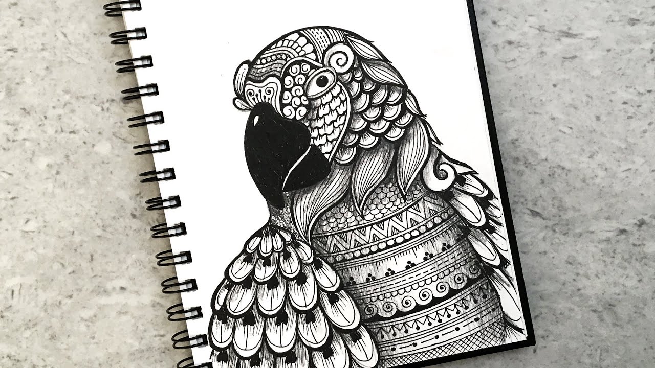Parrot Mandala Art | 3D Shaded Parrot Mandala Drawing - YouTube