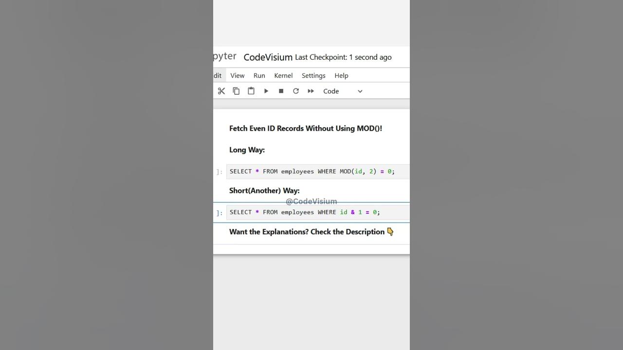 ⚡ SQL One-Liner: Fetch Even ID Records Without Using MOD()! #SQL #DataScience #SQLShorts - YouTube