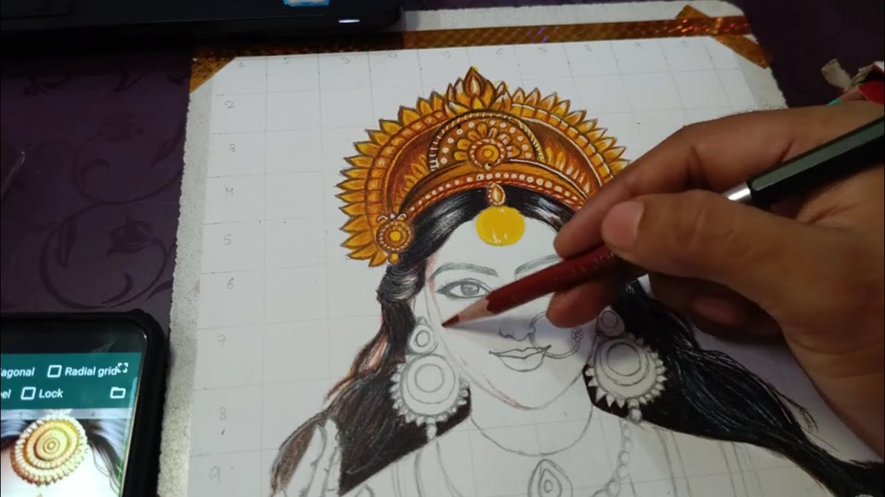 Laxmi Mata Drawing, face colouring Using Doms Brush Pen And Pencil ...