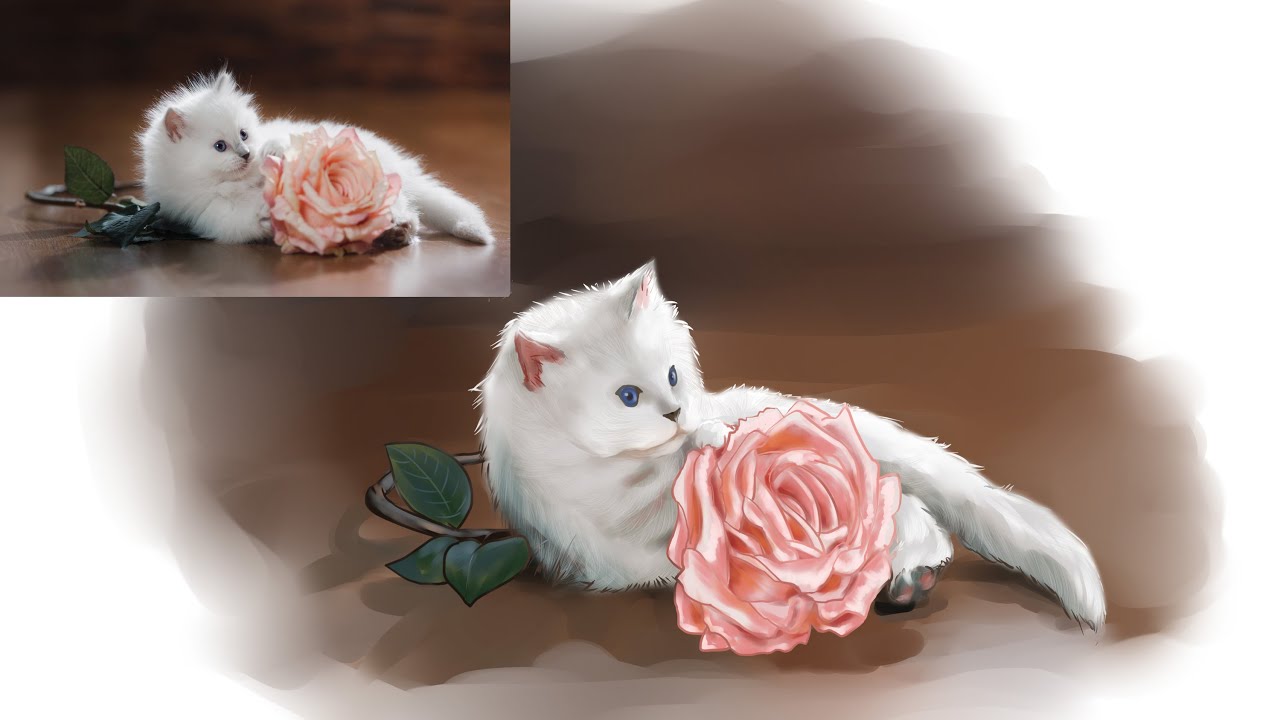 How to Draw a Cute White Cat with Rose by Hand Painting - YouTube