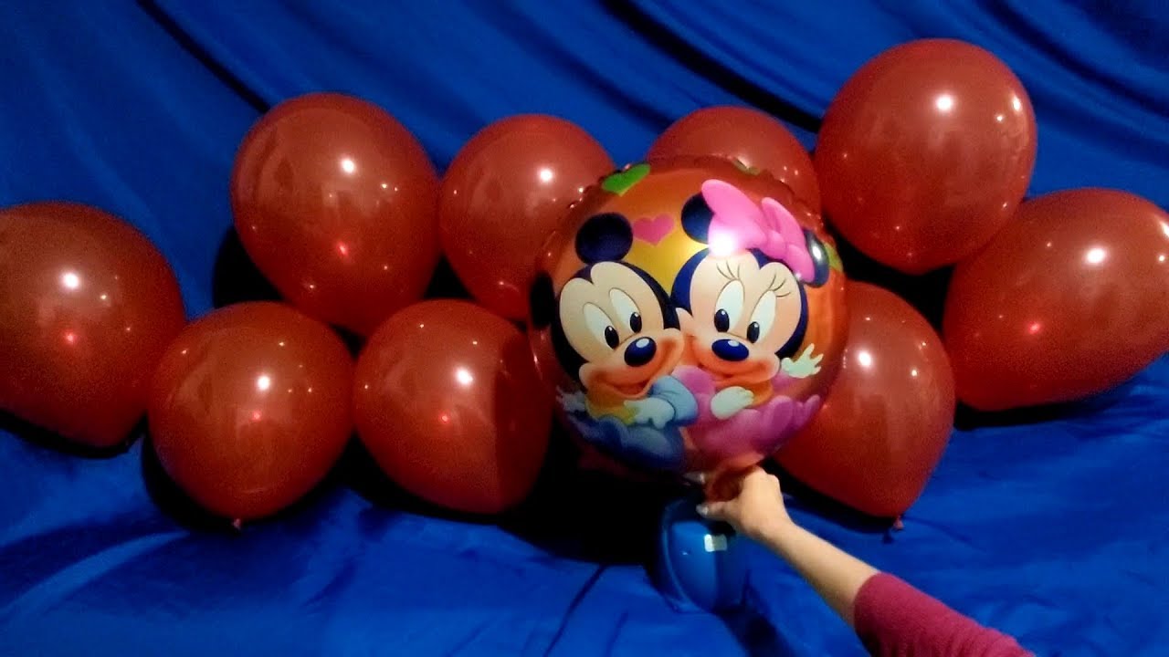 BABY MINNIE MICKEY MOUSE MYLAR BALLOONS POP!!! - YouTube