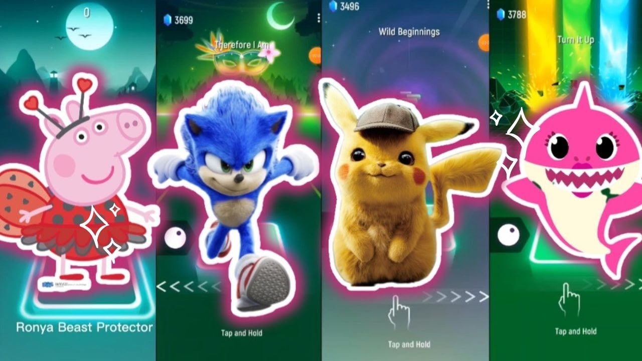 Peppa Pig VS Sonic VS Pikachu VS Baby Shark - Tiles Hop EDM Rush - YouTube