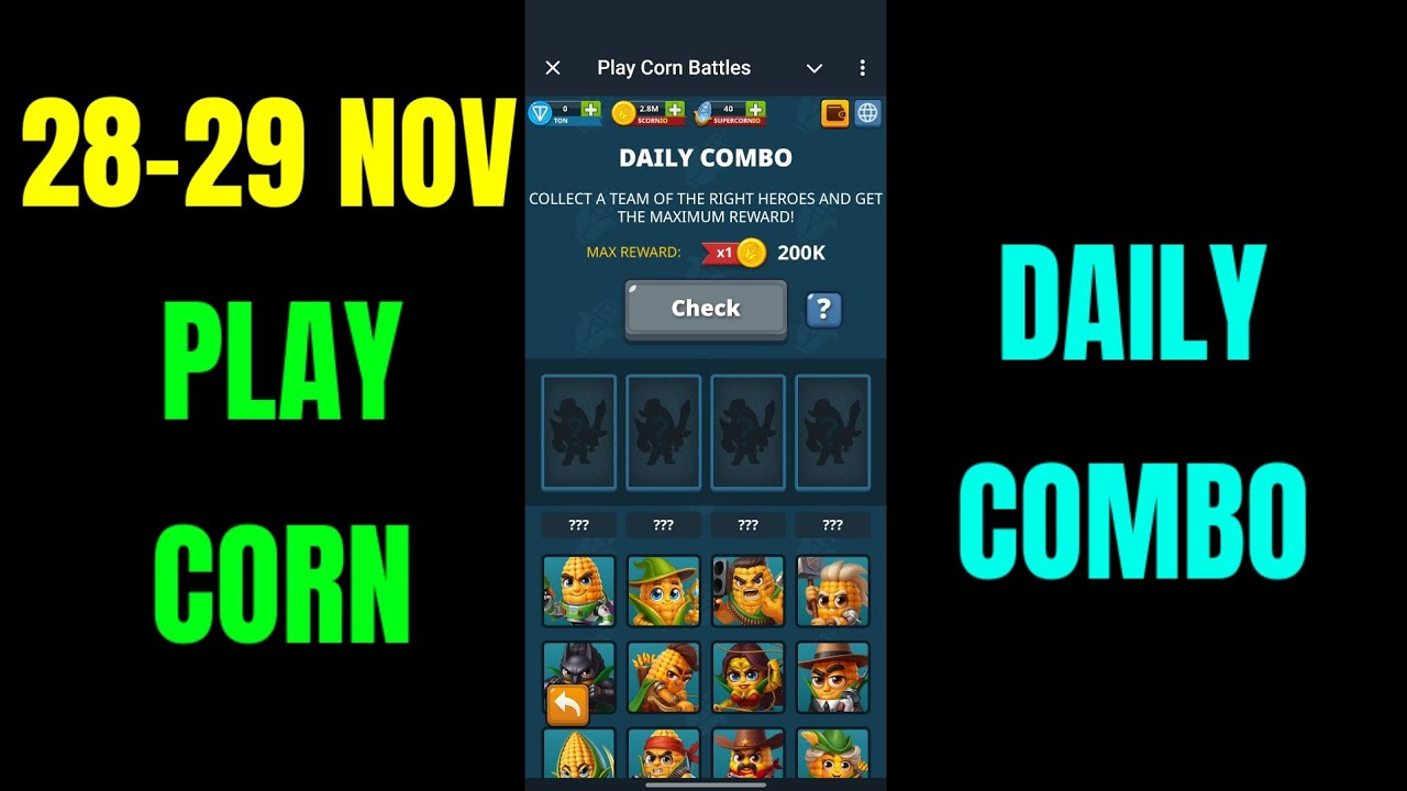 28 - 29 November play corn battles daily combo | daily combo corn ...