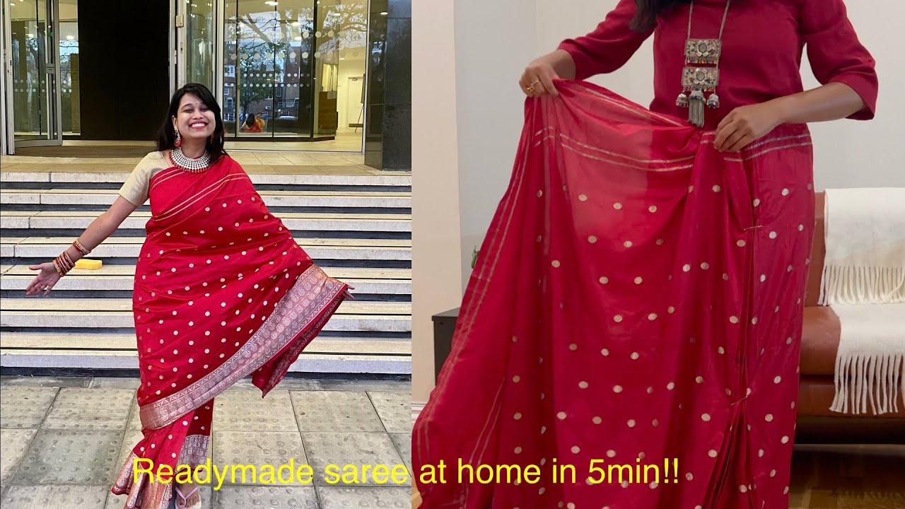 Saree in 5 min | How to wear saree for beginners | Make a ready-to-wear ...
