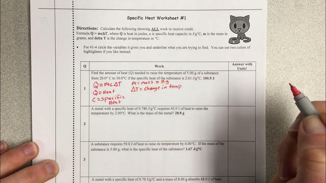 Solving for specific heat (Q = mcAt) - YouTube