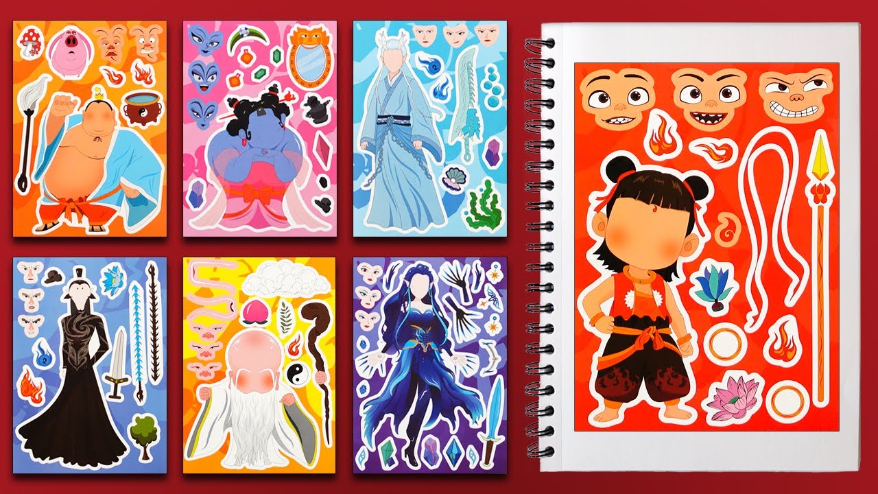 NE ZHA STICKER BOOK DECORATING | PAPER DIY ASMR STICKER ACTIVITY - YouTube