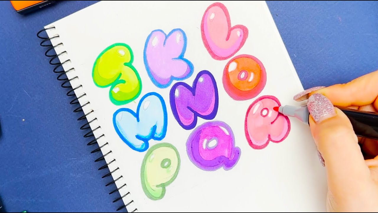 How to Draw Bubble Letters J, K, L, M, N, I, P, Q, R | ASMR Art - YouTube