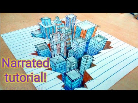 How to draw in 3d - How to draw building in 3d - 3d Drawing - trick art ...