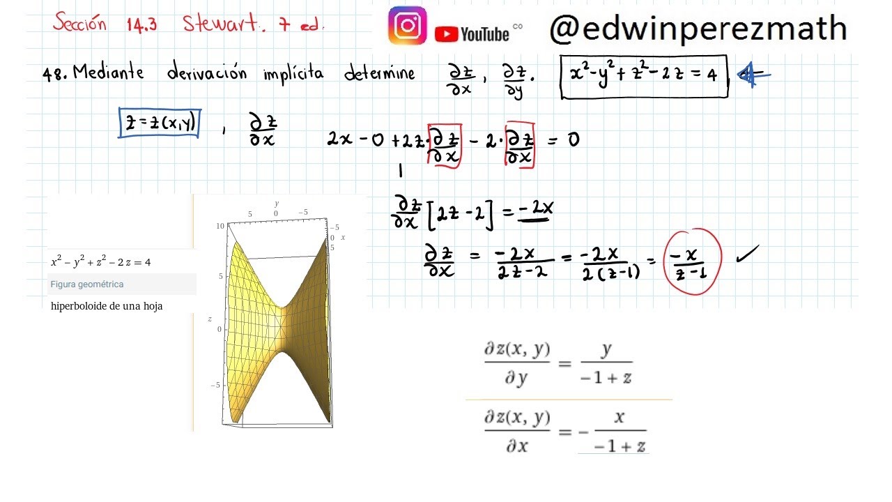 Cálculo Stewart Ej 48 Mediante derivación implícita determine dz/dx, dz ...