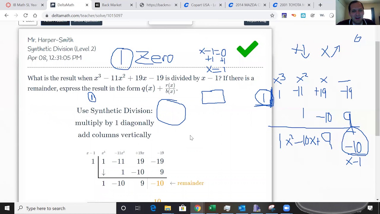 Synthetic Division on Delta Math with remainder (x) - YouTube
